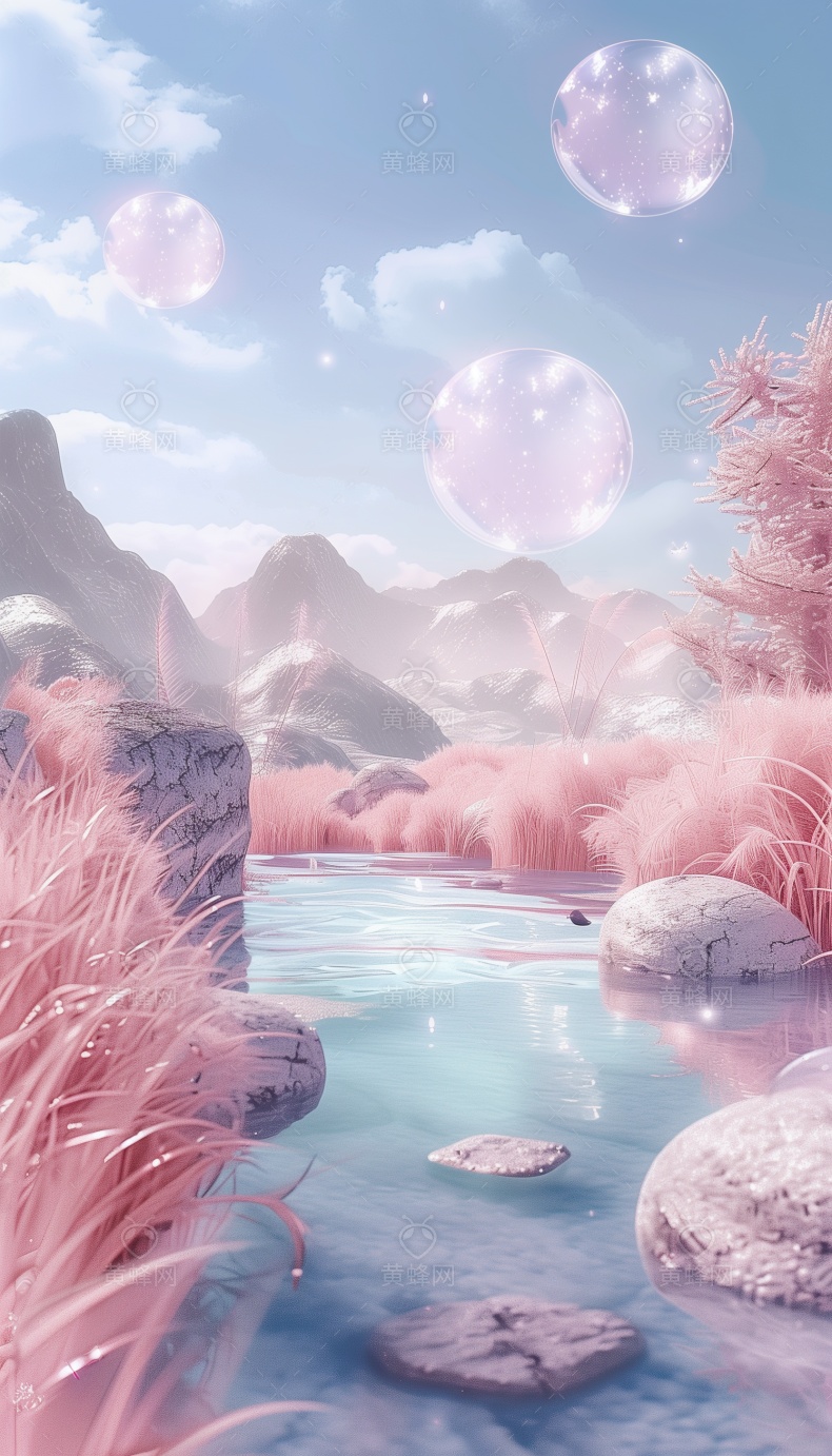 ai生成超现实粉色梦幻场景背景图片素材 - 素材 - 黄蜂网woofeng.cn